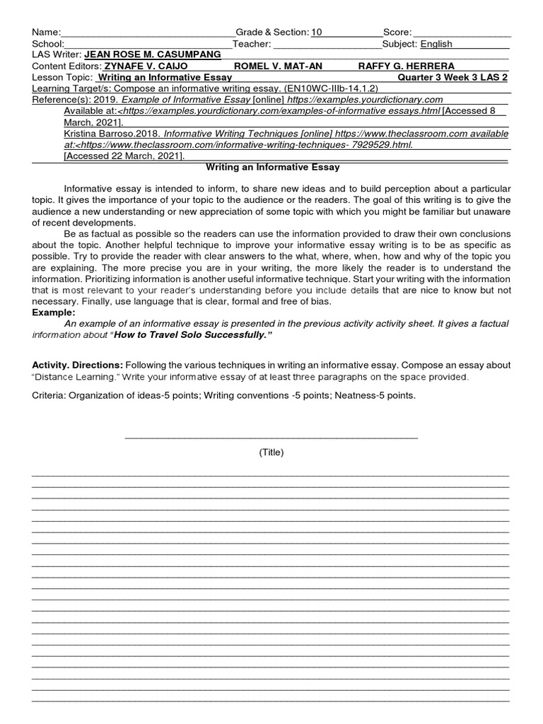 Writing an informative essay on distance learning | PDF | Essays ...