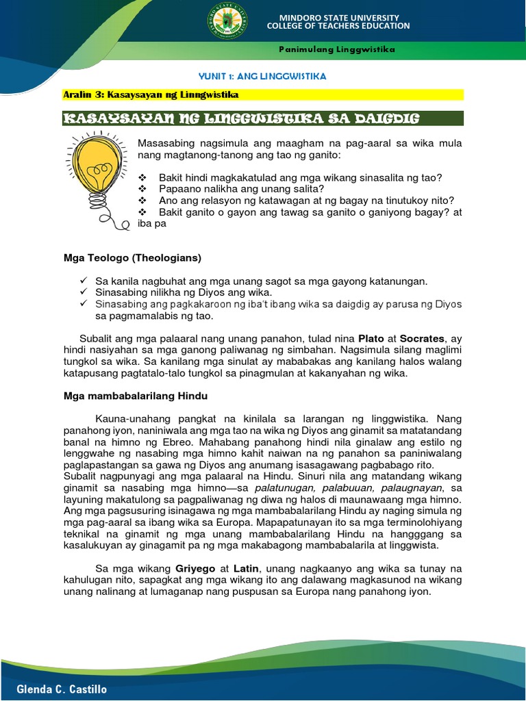 Aralin 3 Kasaysayan NG Linggwistika | PDF Aralin 3 Kasaysayan NG Linggwistika | PDF