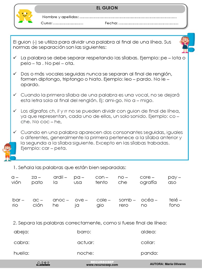 Normas de separación de palabras en español | PDF | Artes del Lenguaje ...