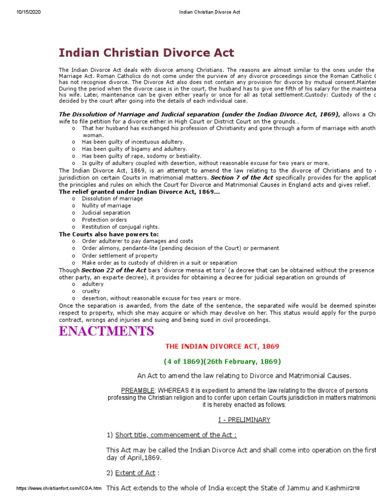 Indian Christian Divorce Act | PDF | Divorce | Annulment