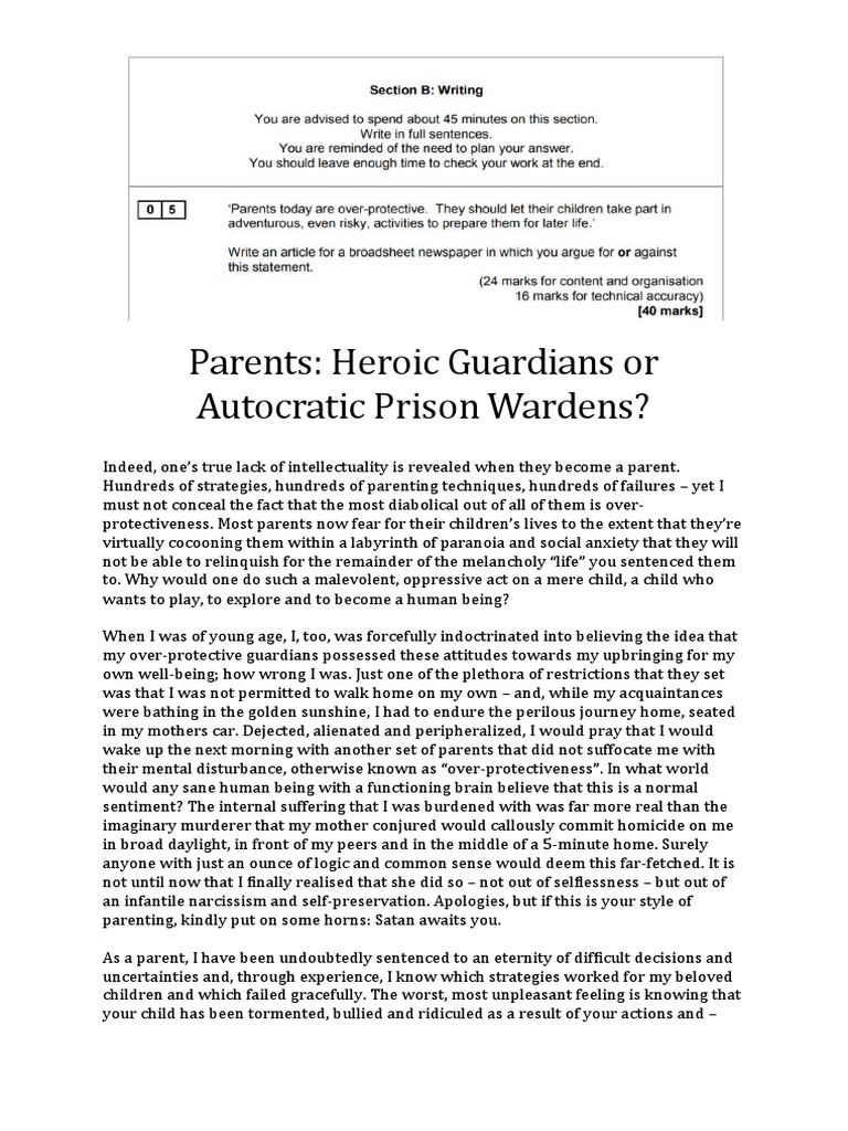 Assessed Practice - Overprotective Parents | PDF | Behavioural Sciences ...
