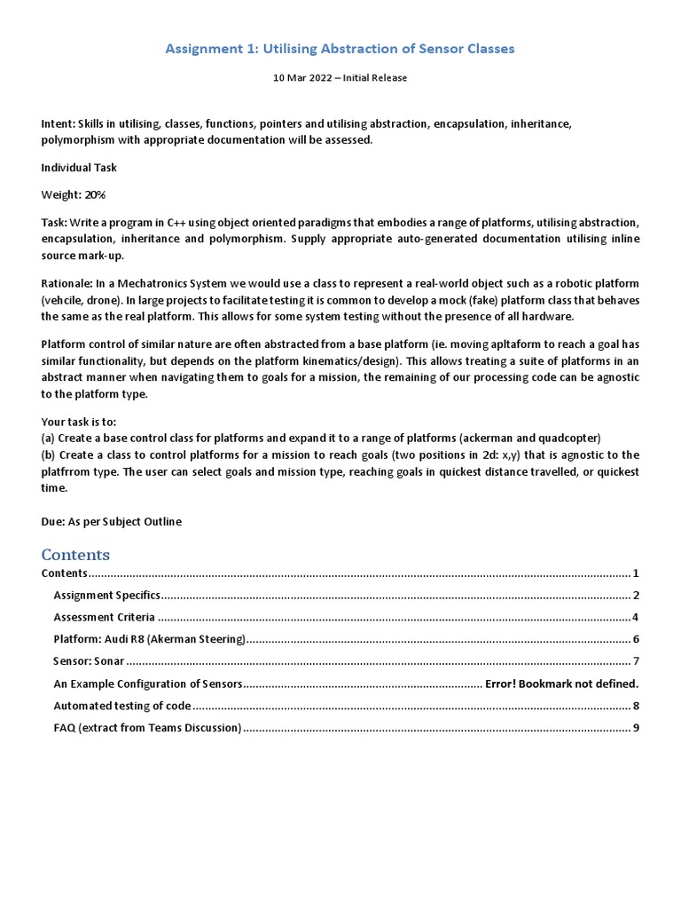 Assignment 1: Utilising Abstraction of Sensor Classes: 10 Mar 2022 - Initial Release | PDF ...