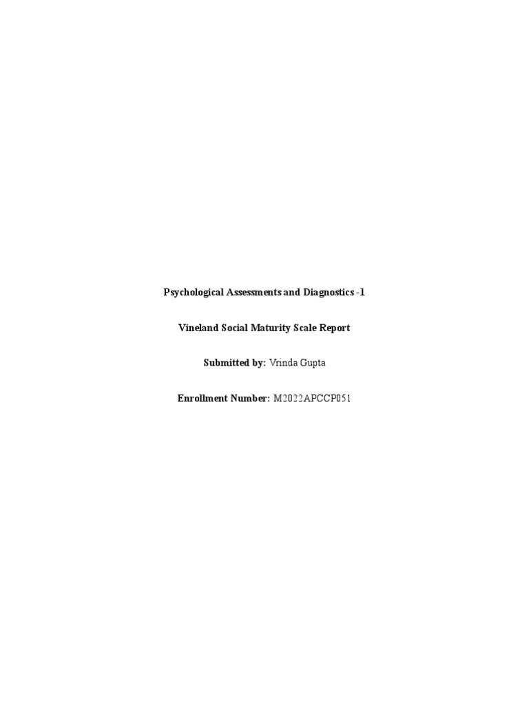 Vineland Social Maturity Scale Report | PDF | Socialization ...