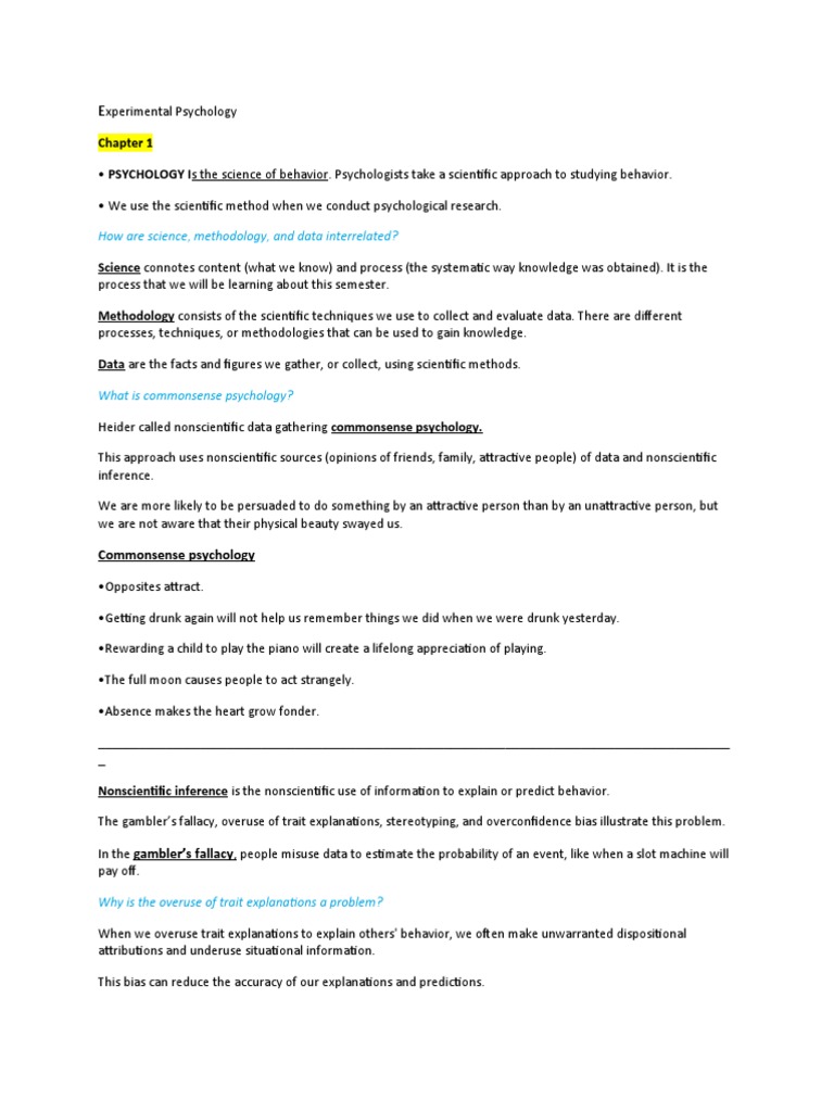 Experimental Psychology Chapter 1 | PDF | Experiment | Science