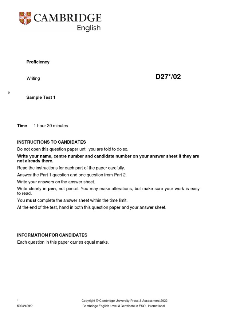 C2 Proficiency Sample Paper 1 Writing | PDF