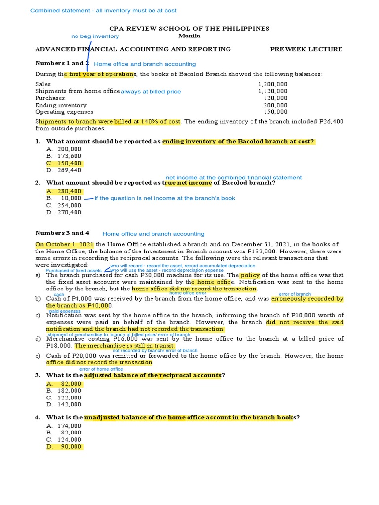 CPAR AFAR Preweek (1) Batch91 | PDF | Consolidation (Business) | Hedge (Finance)