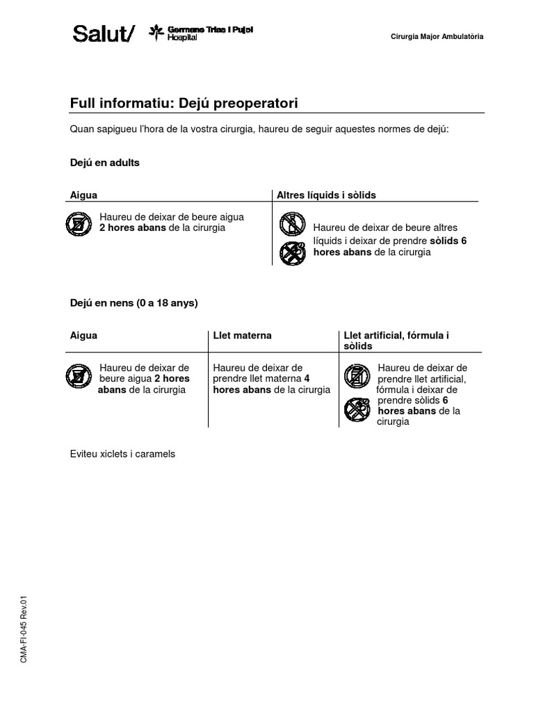 CMA-FI-045 Rev.01 Deju Preoperatori Cat I Cast | PDF | Leche ...
