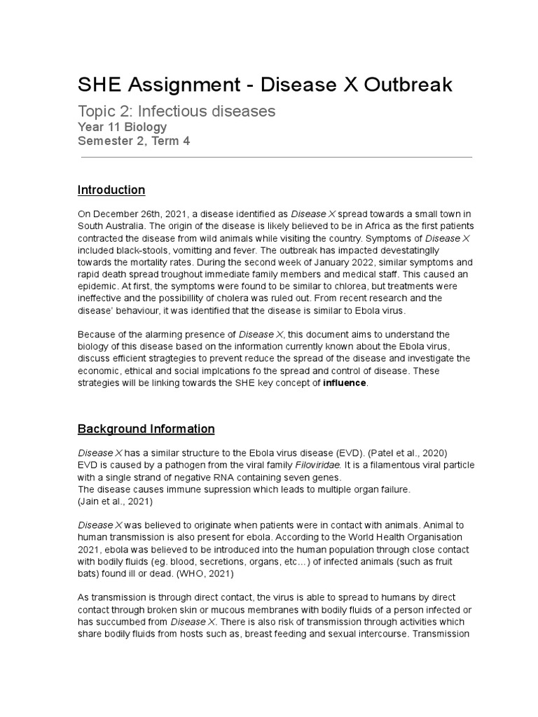 SHE Assignment - Disease X Outbreak (Year 11) | PDF | Infection | Virus