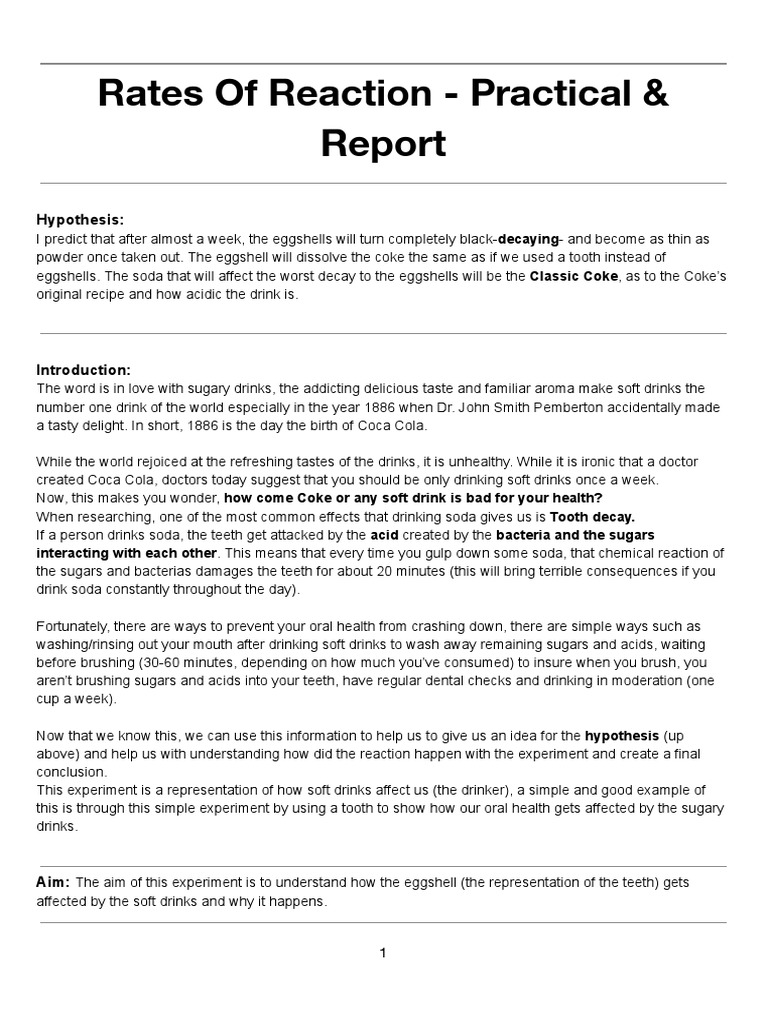 Chemistry Practical Rates of Reaction | PDF | Science | Data