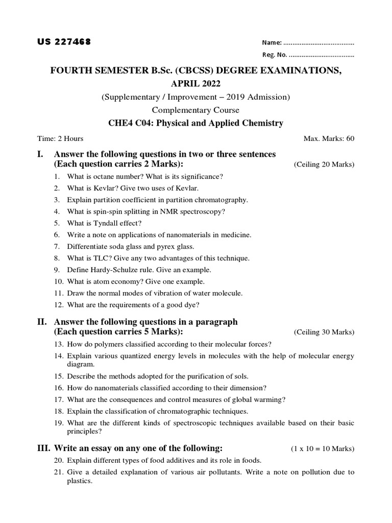 CHE4 C04 2019 Admn Physical and Applied Chemistry | PDF | Molecules ...