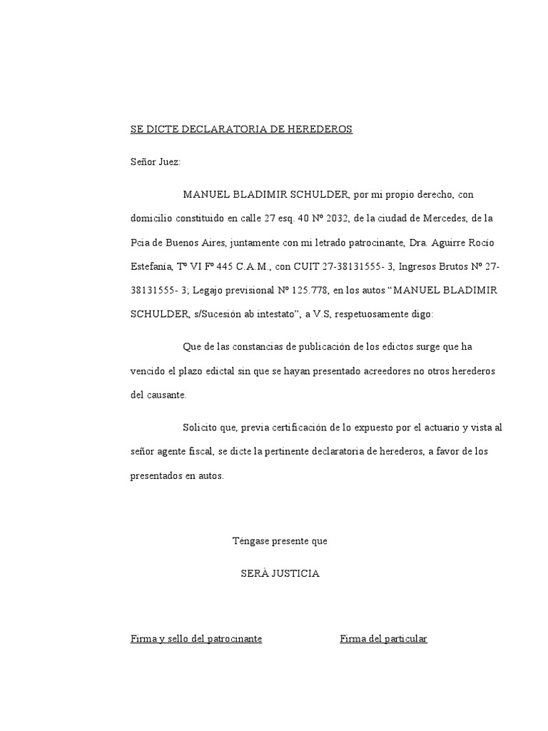 Se Dicte Declaratoria de Herederos 2 | PDF