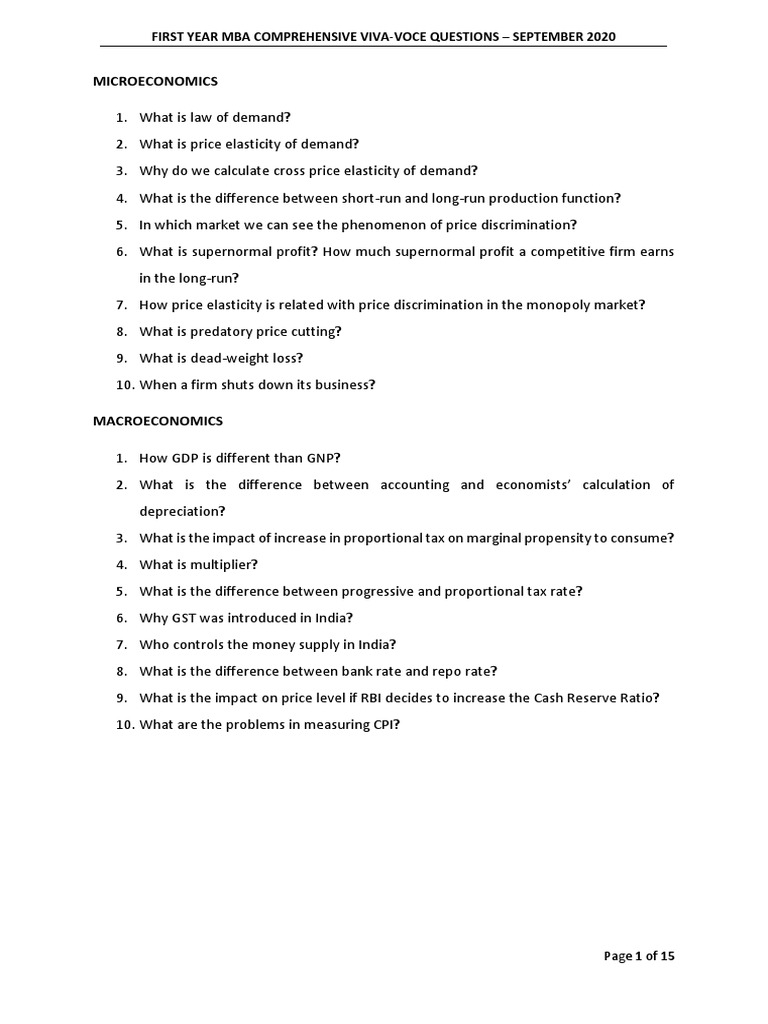 Comprehensive Viva-Voce Questions-2020 | PDF | Revenue | Capital Asset Pricing Model