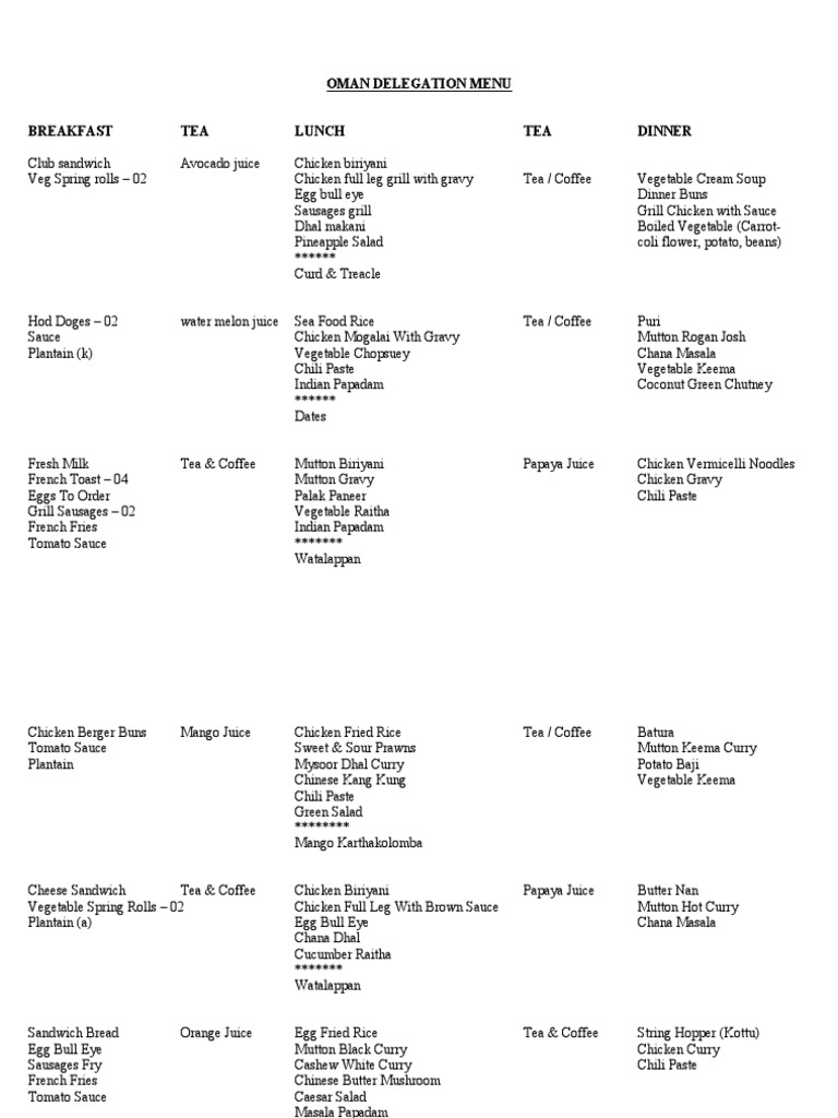 Oman Party Menu | PDF | Sausage | Salad