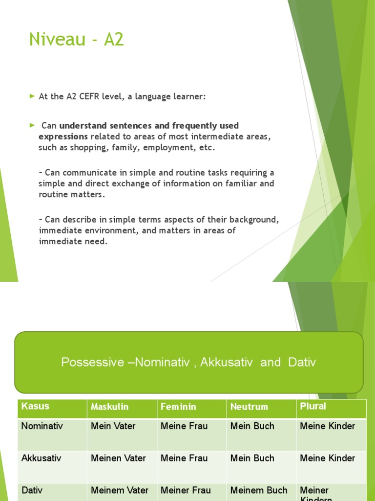 A2 German Language Learning Guide | PDF | Adjective | Syntactic ...
