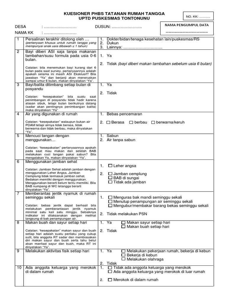 Check List PHBS - Kunjungan Rumah | PDF
