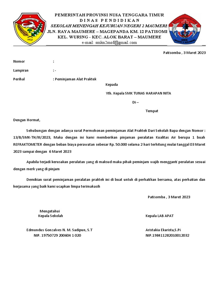 Surat Pinjam Alat | PDF