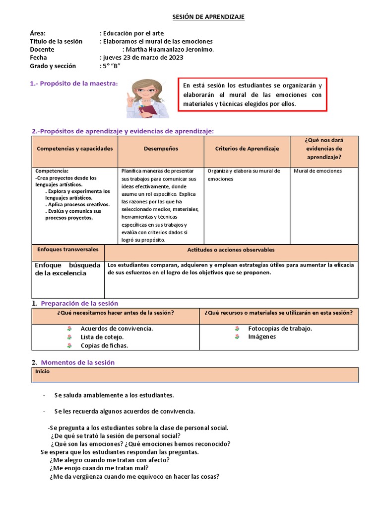 Sesion de Arte y Cultura 22032023 | PDF | Aprendizaje | Las emociones