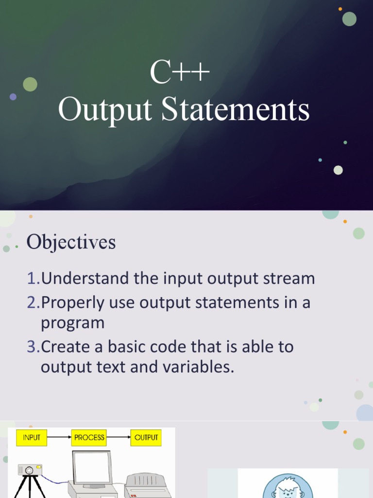 C++ Output Statements | PDF | Input/Output | C++