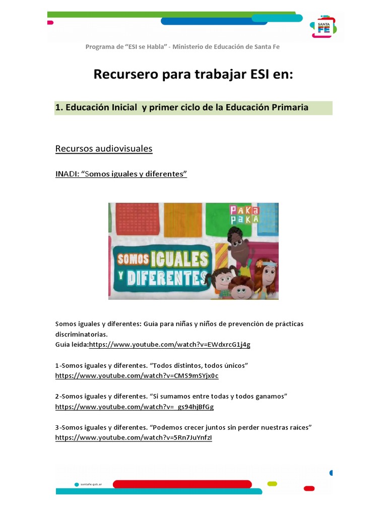 Recursos ESI para Primaria en Santa Fe | PDF | Adolescencia | Sexualidad