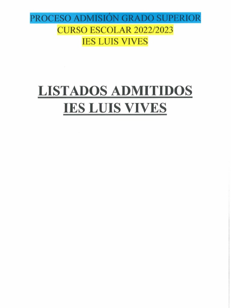 Listado Admitidos Ies Luis Vives | PDF