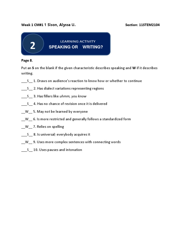 Speaking vs Writing: Key Differences | PDF | Cognitive Science | Human ...
