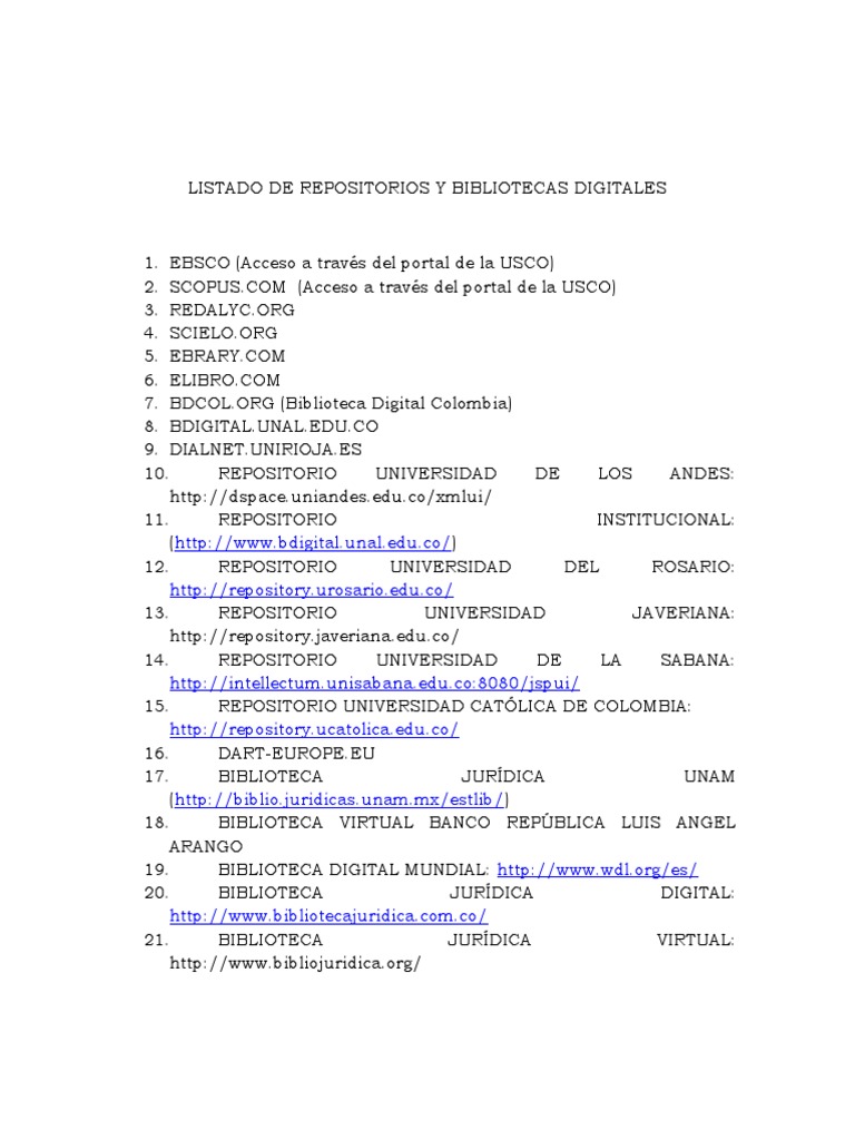 Listado de Repositorios y Bibliotecas Digitales | PDF