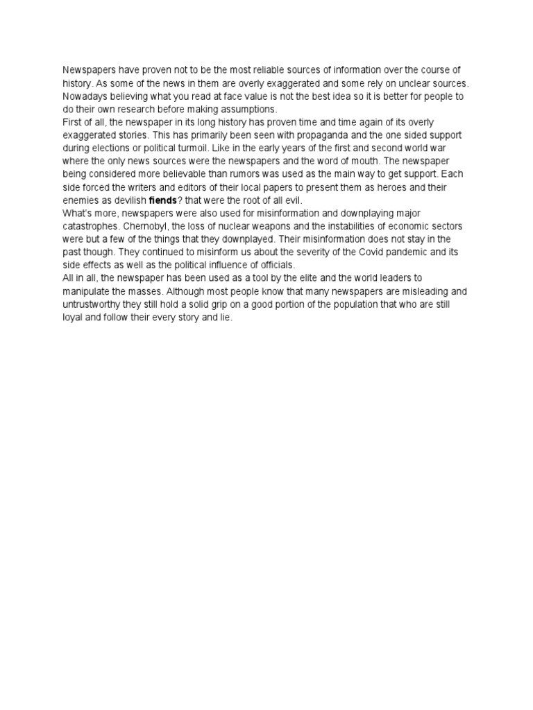 The Unreliability of Newspapers Explained | PDF
