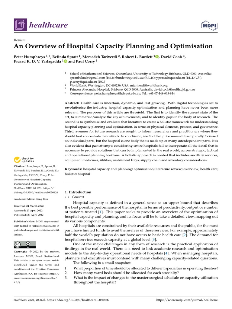 Healthcare: An Overview of Hospital Capacity Planning and Optimisation ...