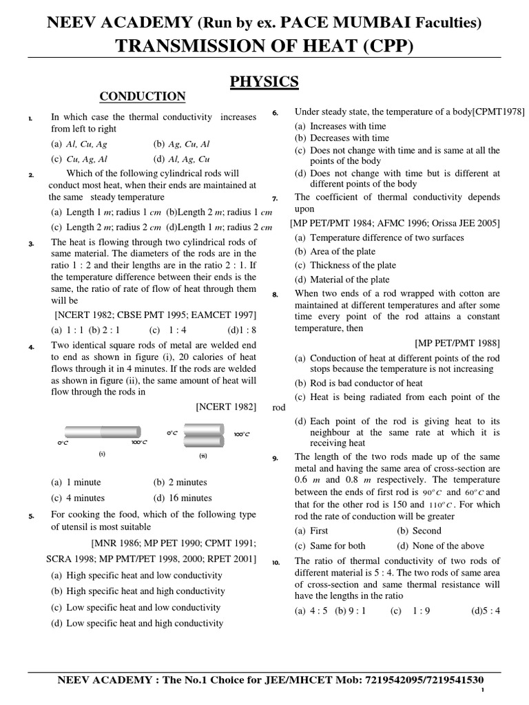 Transmission of Heat CPP Ans & Key | PDF | Thermal Conduction | Heat Transfer