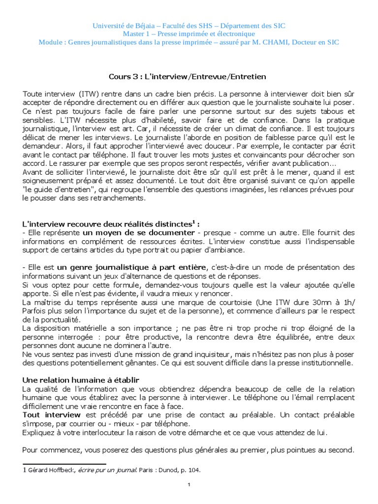 Techniques de l'interview journalistique | PDF | Journalisme | Informations