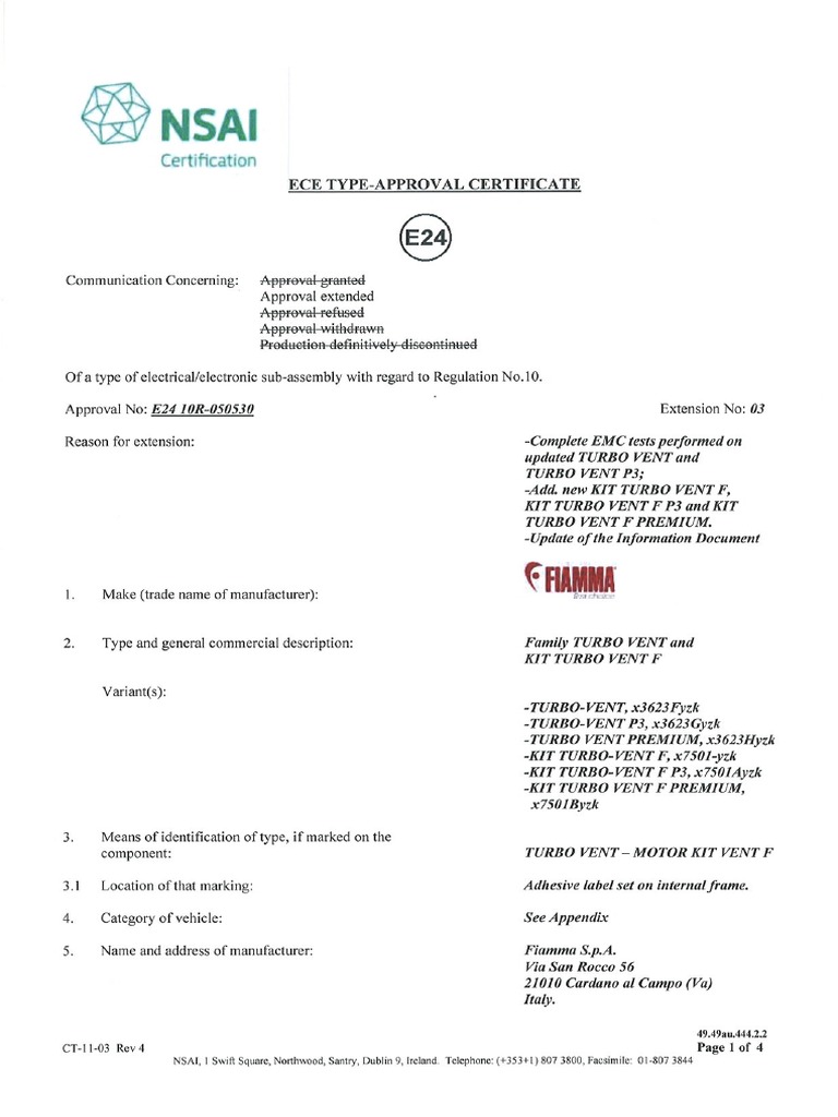 Certificato E24 10R-050530 | PDF