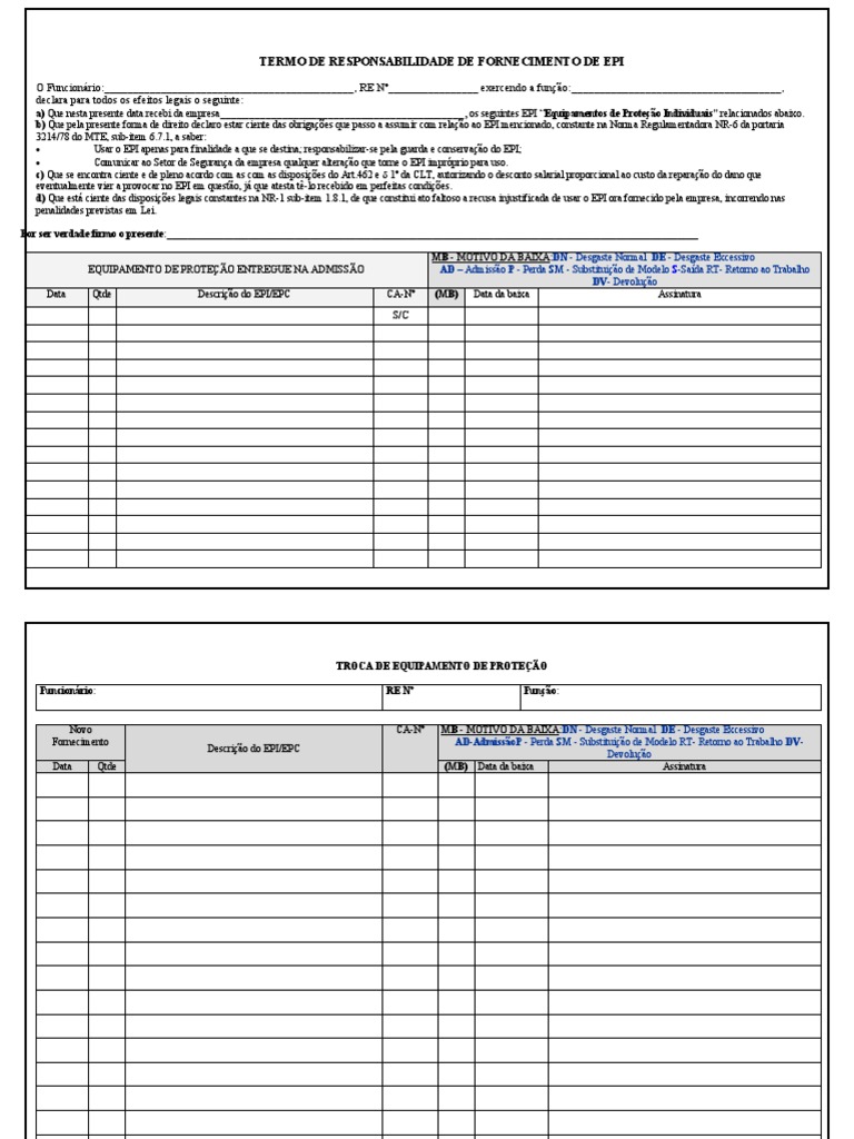 Termo de Responsabilidade de Fornecimento de Epi | PDF | Justiça ...