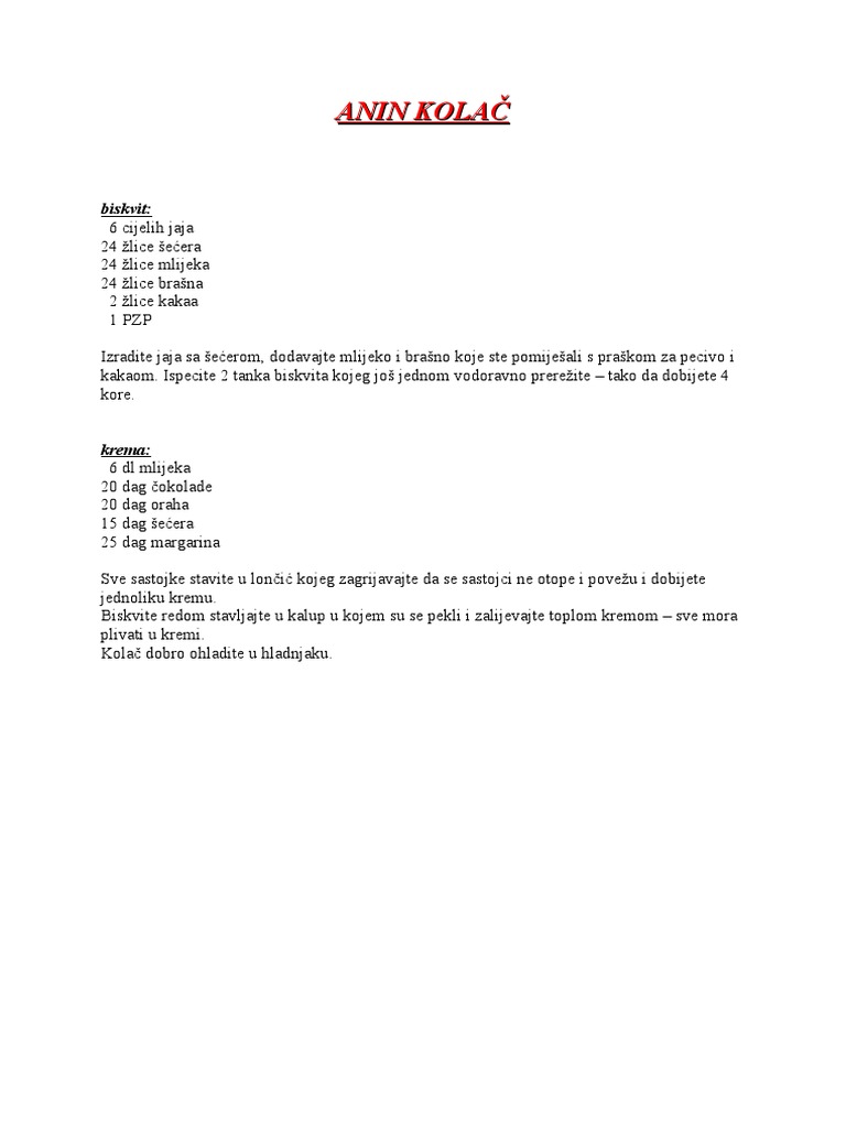 Anin Kolač | PDF