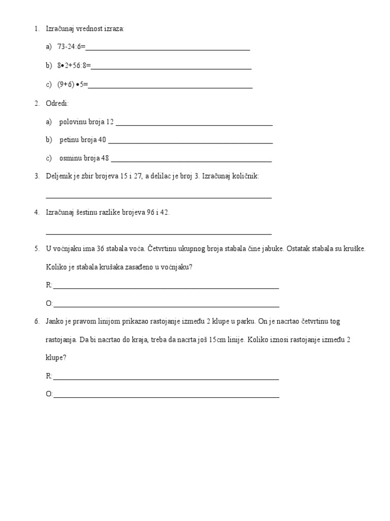 Zadaci Matematika - TEST | PDF