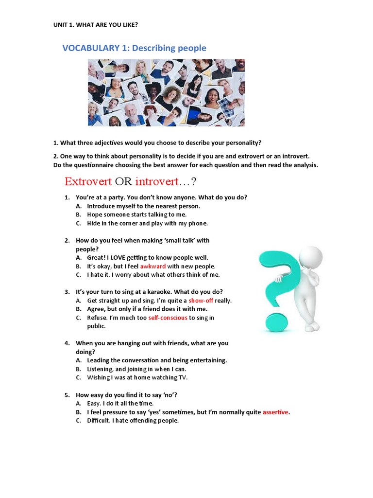 Extrovert Introvert: VOCABULARY 1: Describing People | PDF ...