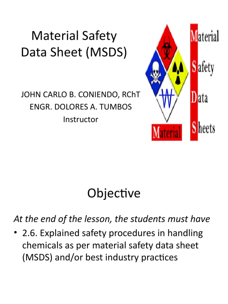 Material Safety Data Sheet (MSDS) : John Carlo B. Coniendo, RCHT Engr ...