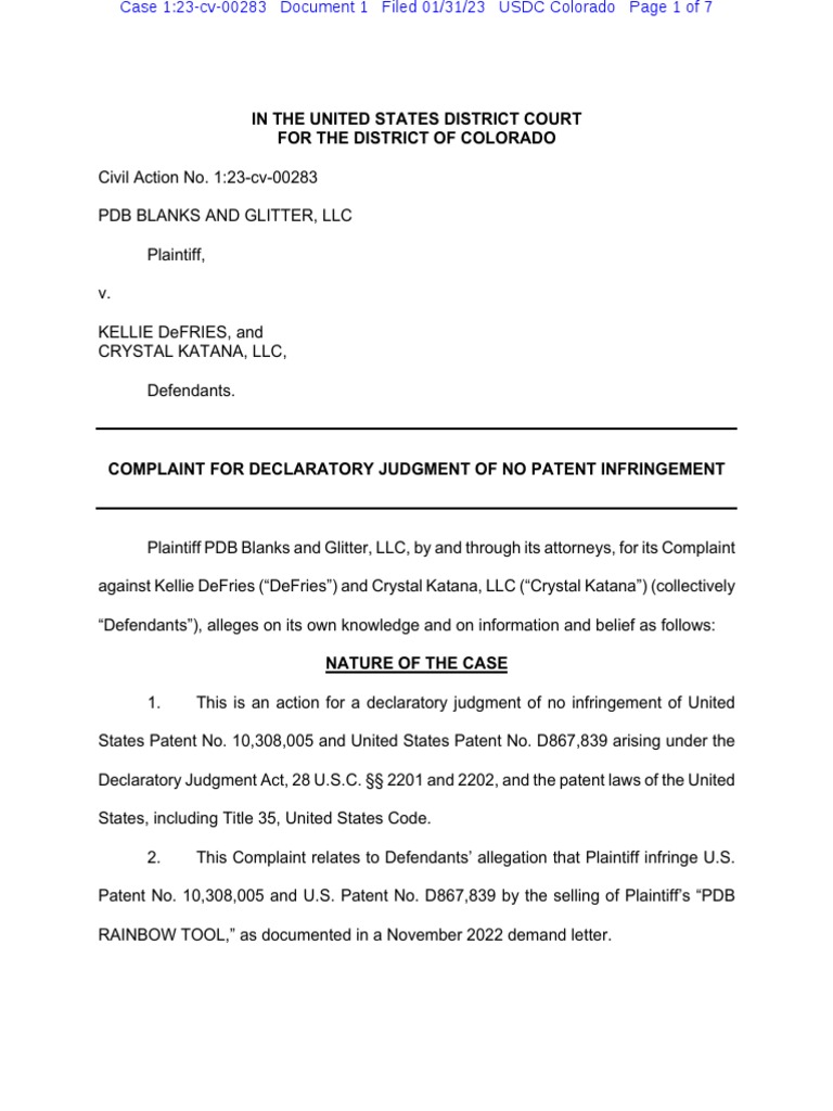 Declaratory Judgment on Patent Claims | PDF | Declaratory Judgment | Complaint