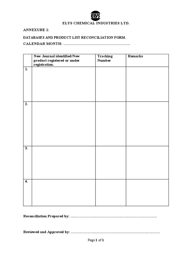 Databases and Product List Reconciliation form | PDF