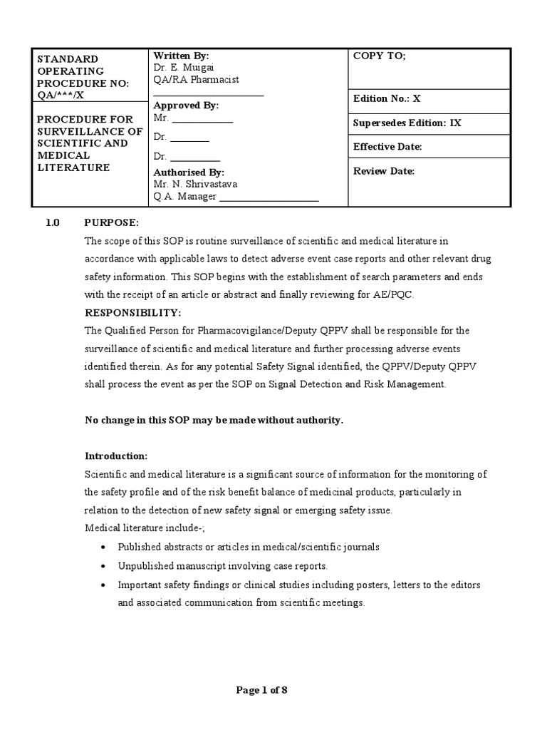 Standard Operating Procedure For Literature Serches | PDF ...