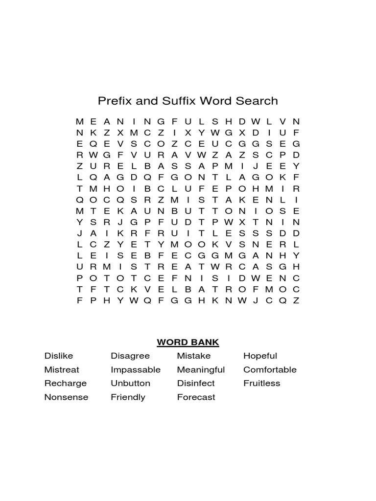 Prefix and Suffix Word Search | PDF