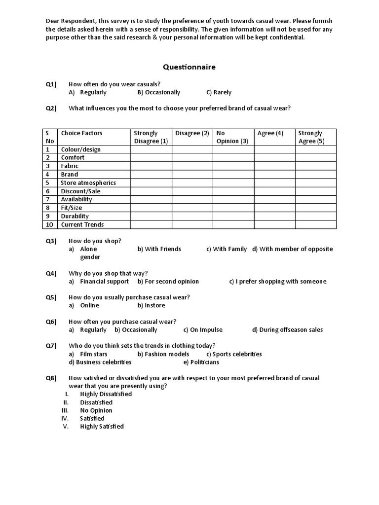 Questionnaire Casual Wear | PDF | Clothing | Brand