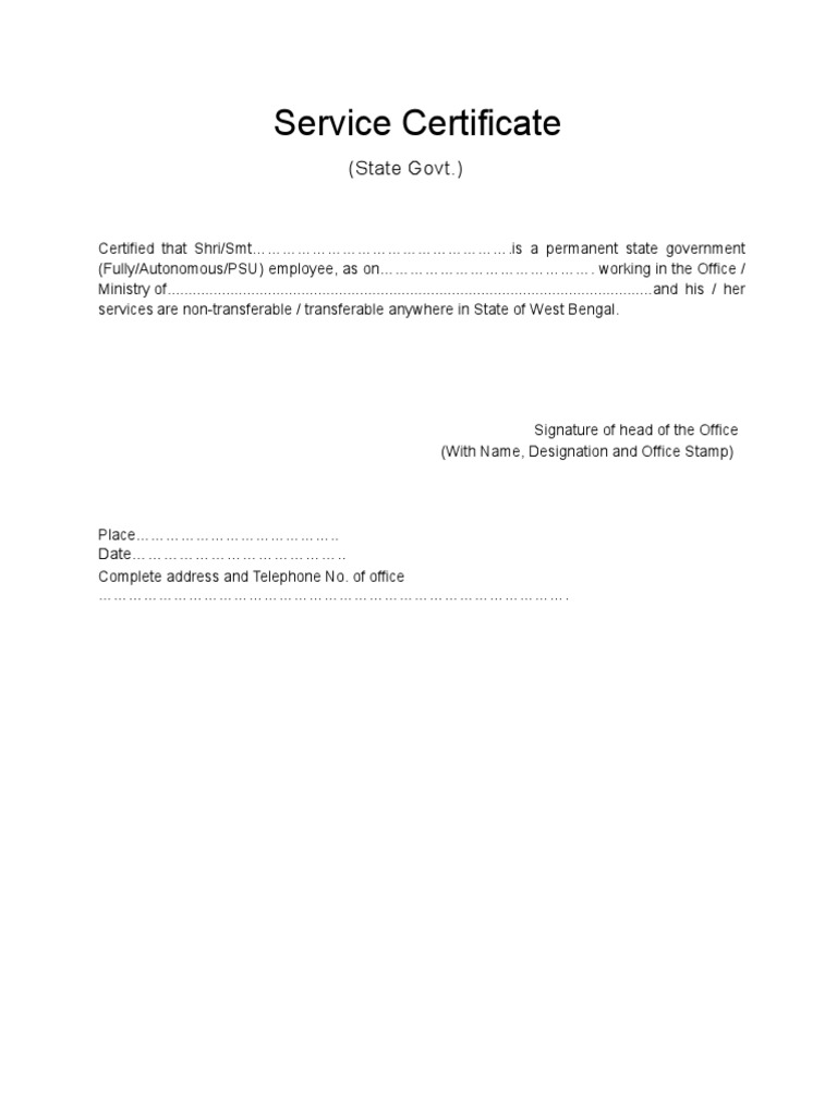 State Government Service Certificate Format | PDF | Finance & Money ...