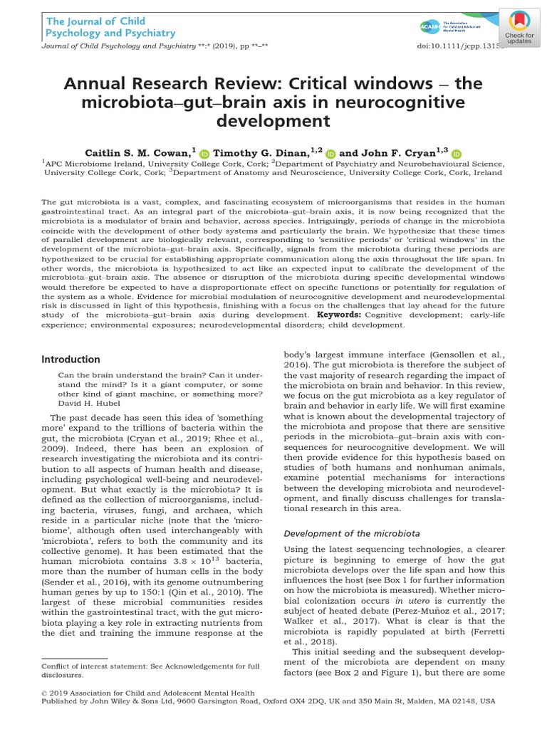 Annual Research Review: Critical Windows - The Microbiota - Gut-Brain ...