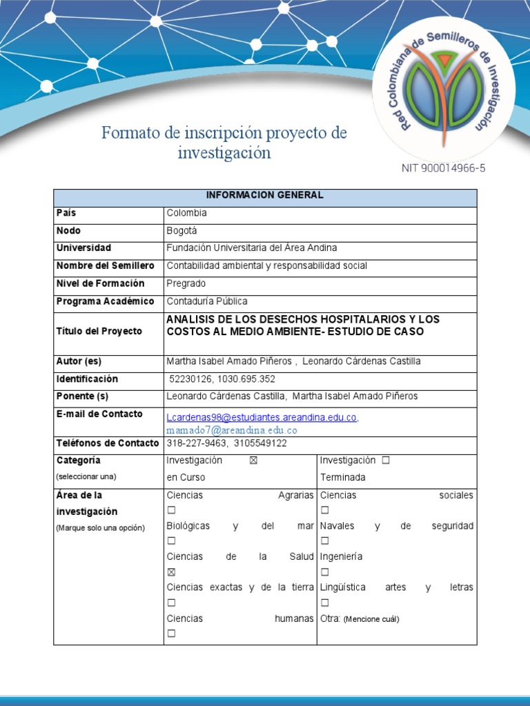 Formato Proyecto de Investigacion en Curso o Terminada | PDF | Science