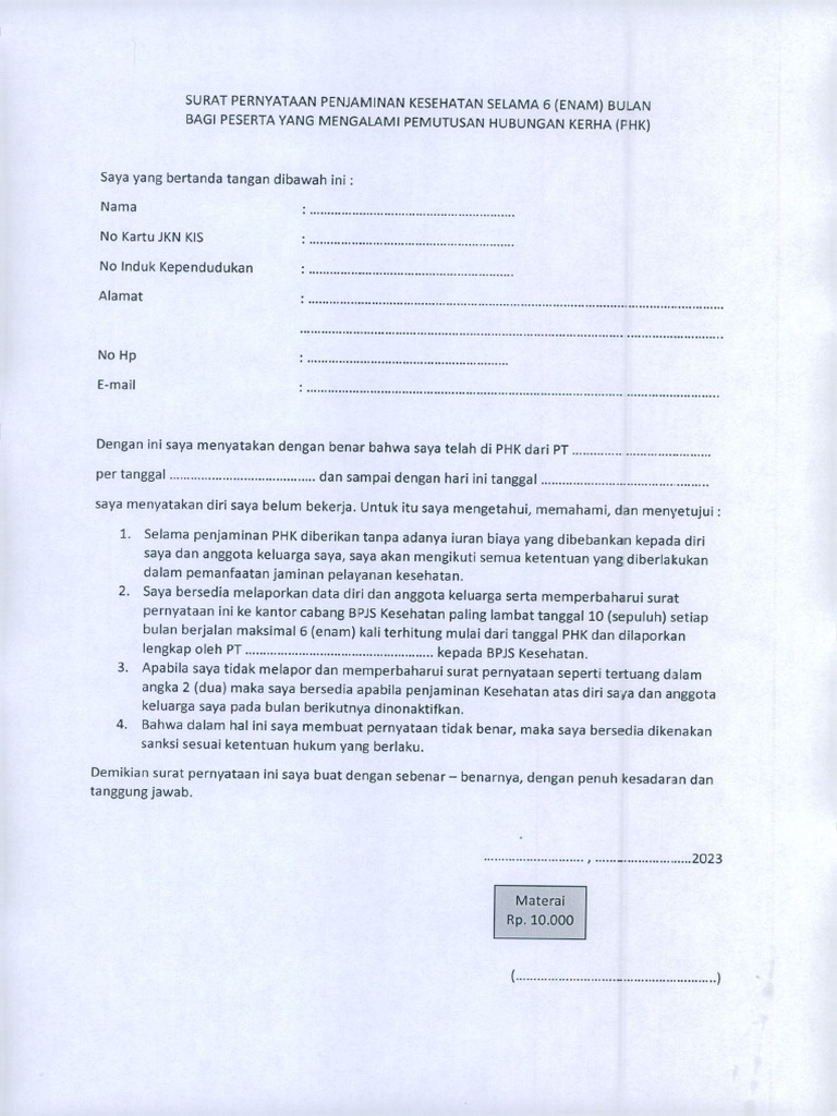 Surat Pernyataan Penjaminan | PDF