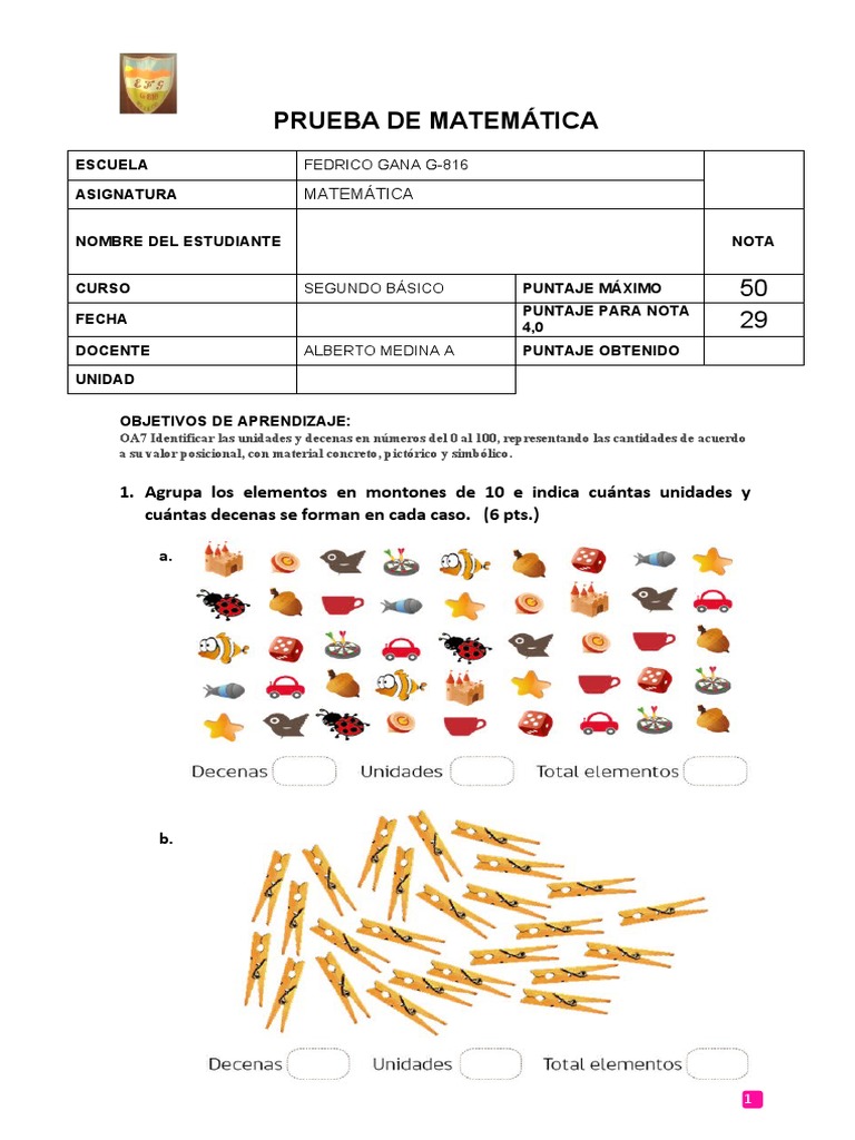 Evaluacion Unidades y Decenas Segundo Basico | PDF