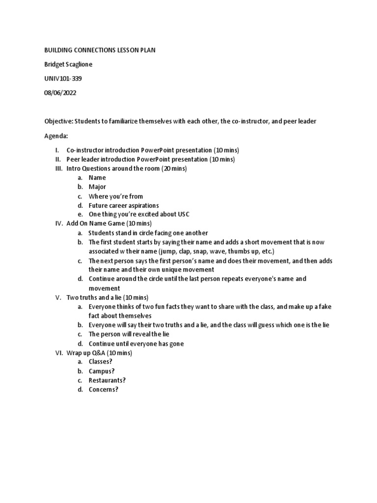 Building Connections Lesson Plan | PDF