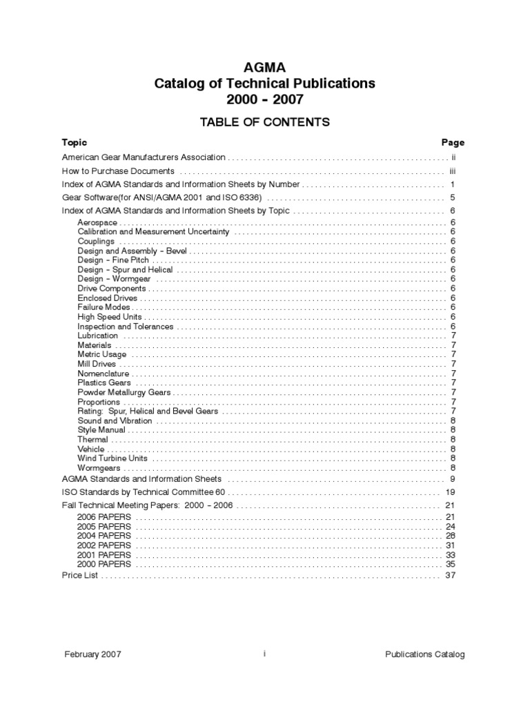 AGMA Technical Publications Catalog 2000-2007 | PDF