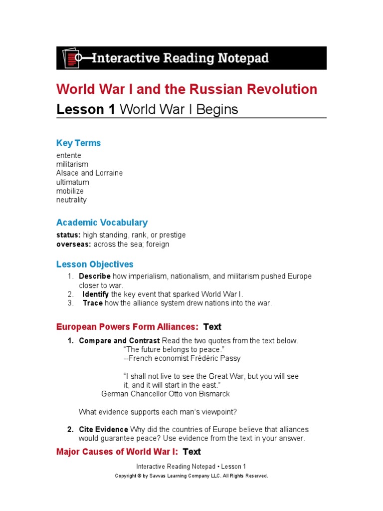 World War I and The Russian Revolution | PDF | World War I | Global ...