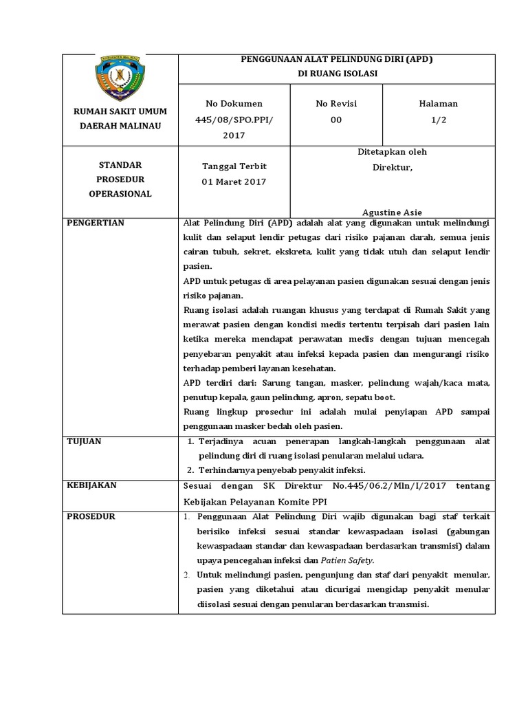 Prosedur APD di Ruang Isolasi | PDF